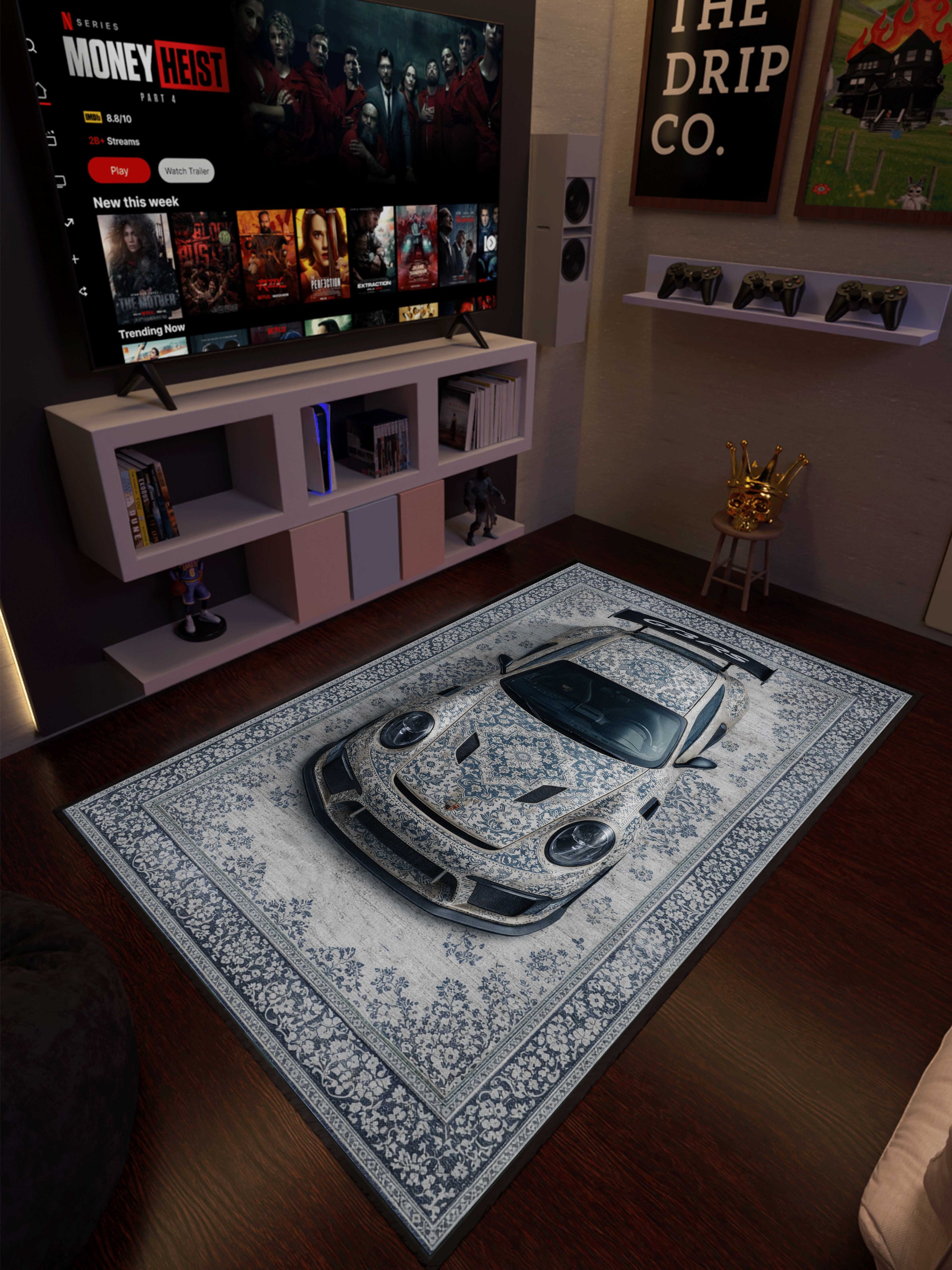 Monochrome Sports car traditional design Washable Rug