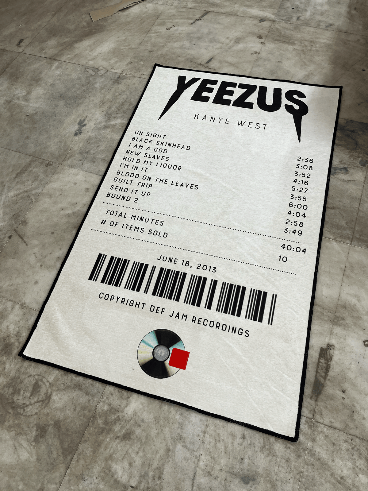 Yeezus Kanye West Receipt Printed Rug